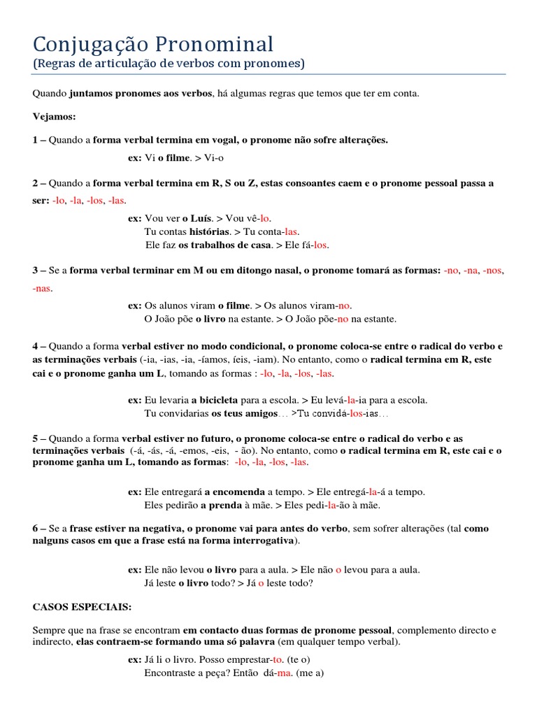 Conjugação Pronominal | PDF | Tempo gramatical | Pronome