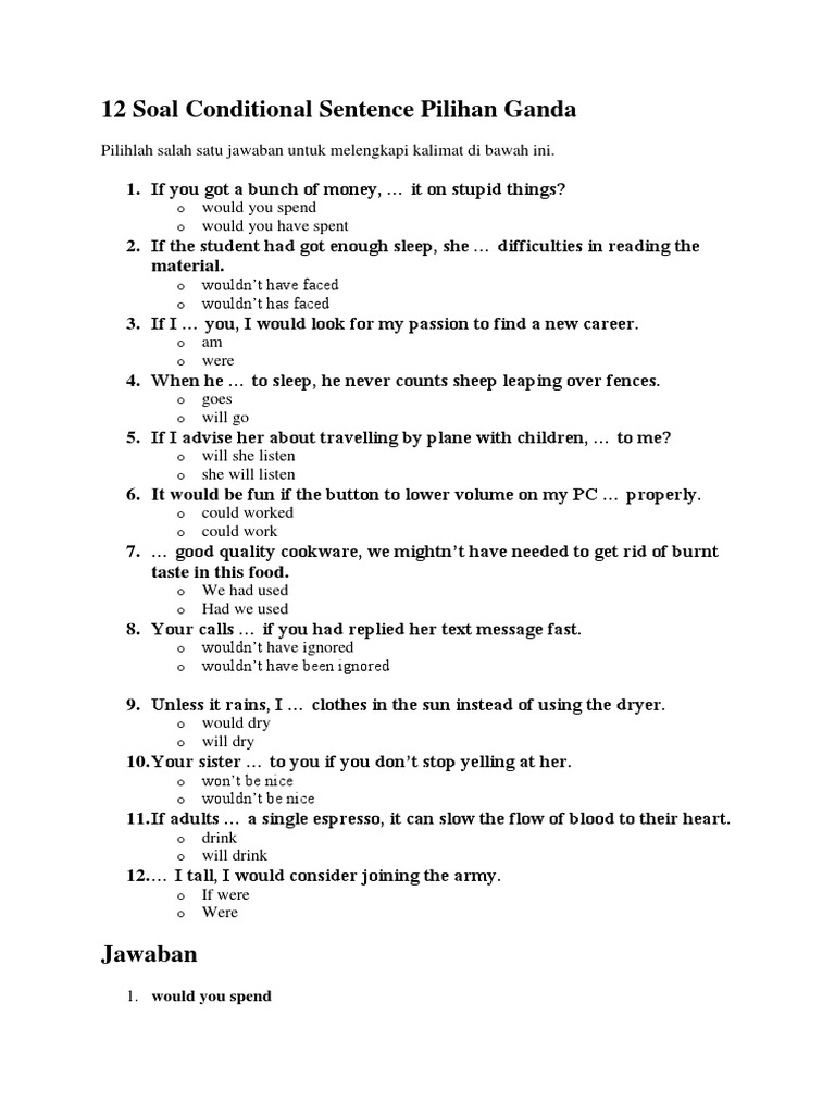 12 Soal Conditional Sentence Pilihan Ganda | PDF | Language Arts & Discipline | Foreign Language ...