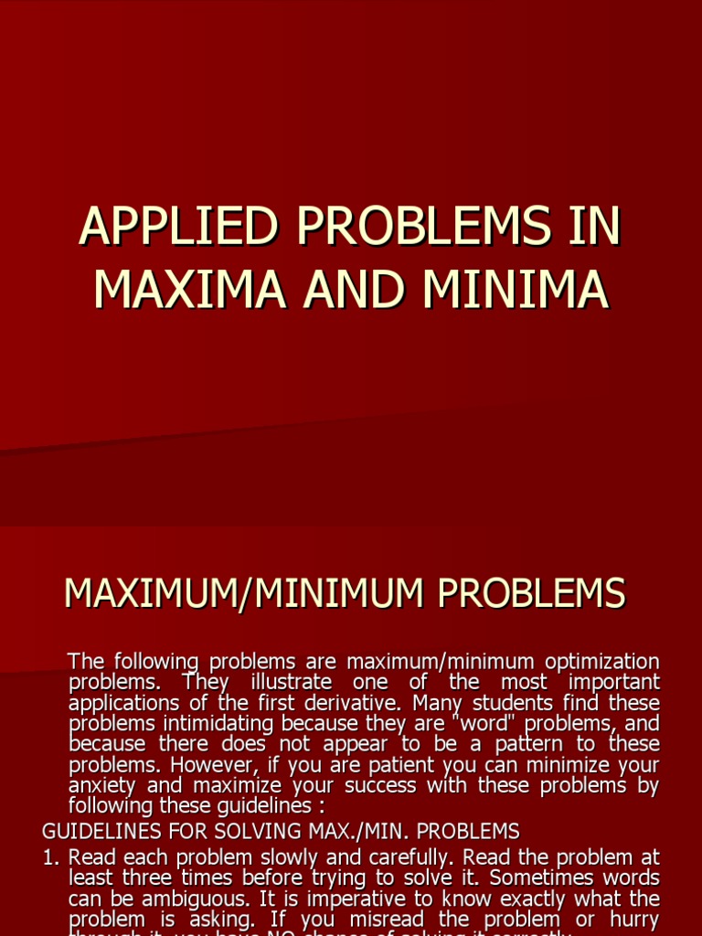 Applied Problems in Maxima and Minima | PDF | Maxima And Minima | Teaching Mathematics
