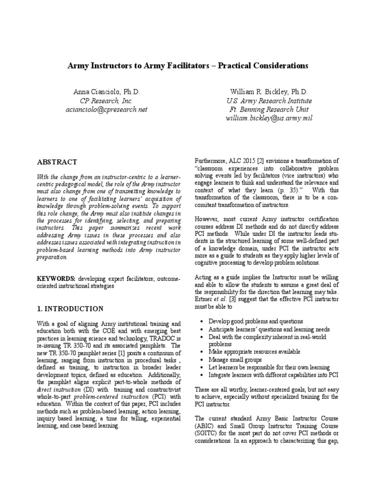 Transitioning Army Instructors to Facilitators | PDF | Facilitator ...
