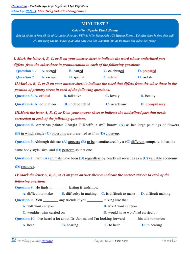 English Pronunciation and Grammar Test | PDF