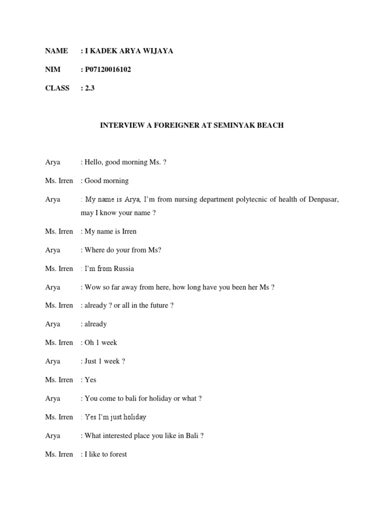 Interview A Foreigner at Seminyak Beach | PDF