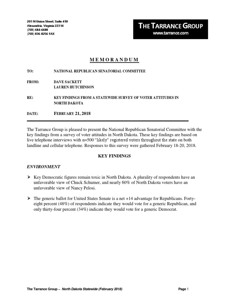 2.23.18 ND Survey Memo | Voting | Democratic Party (United States)