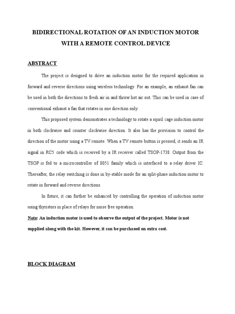 Bidirectional Rotation Of An Induction Motor With A Remote Control Device Pdf