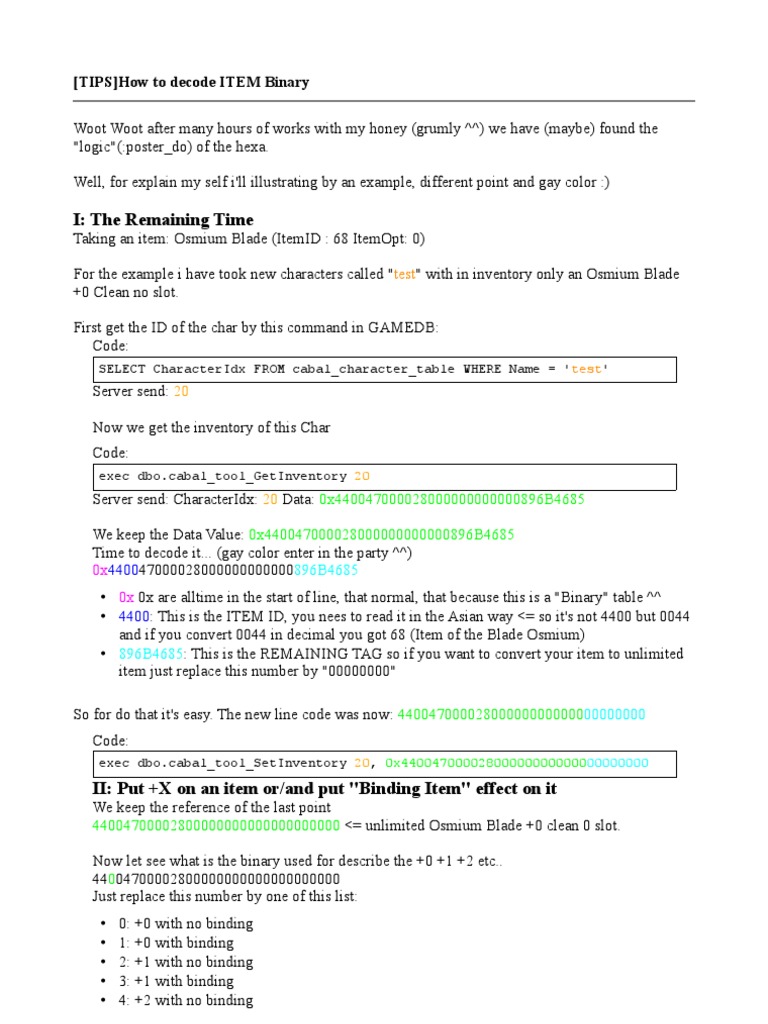 How To Decode ITEM Binary | PDF | Computing