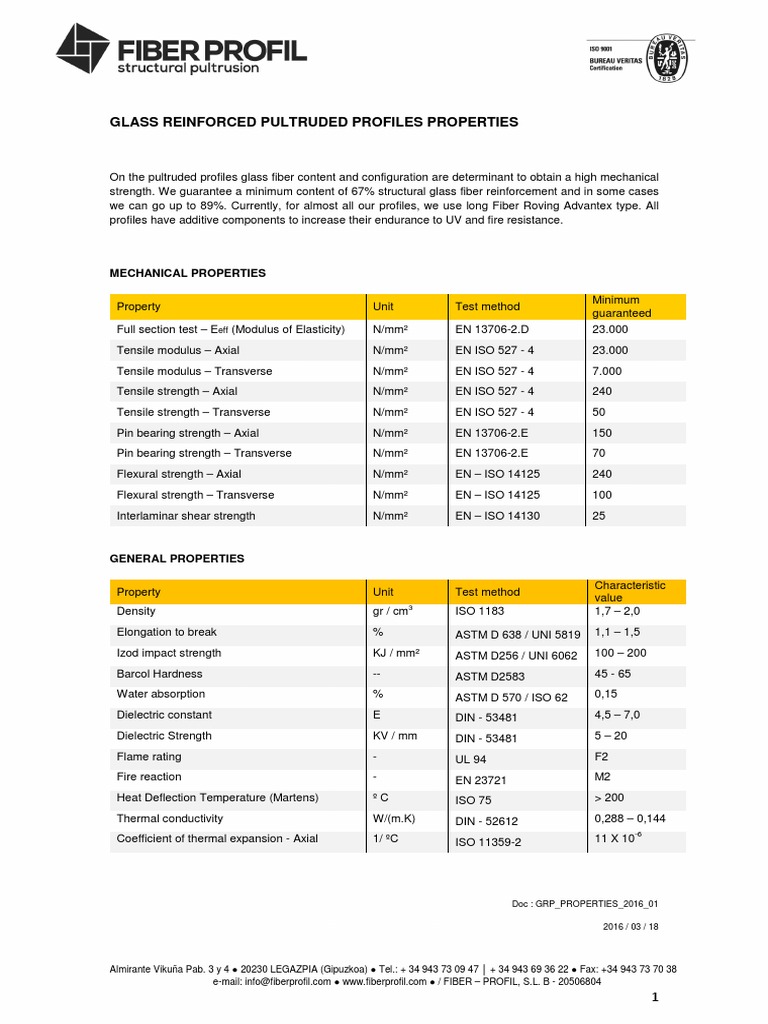 GRP Properties 2016 01 | PDF | Fiberglass | Strength Of Materials