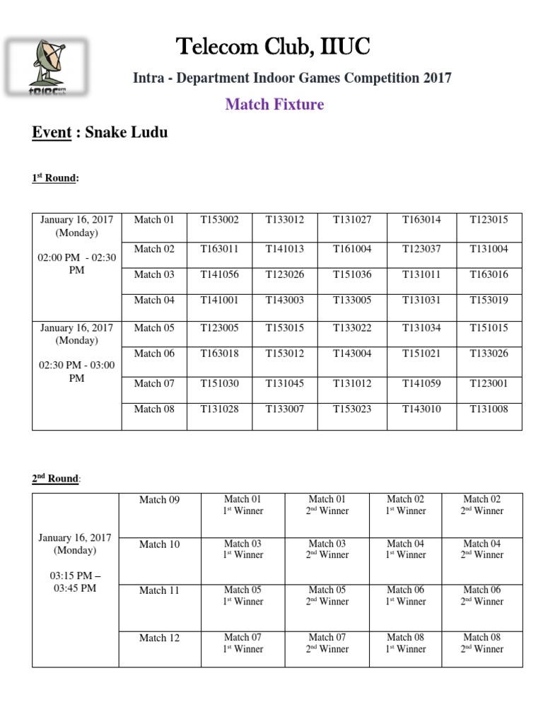 Snake Ludu Fixture | PDF | Sports Competitions | Sports Rules And ...
