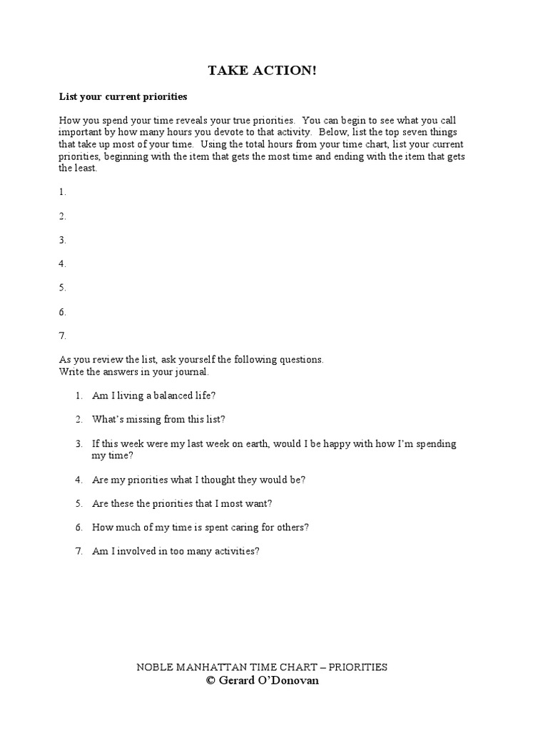 Take Action!: List Your Current Priorities | PDF