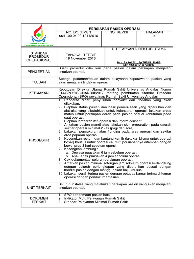 SPO Persiapan Pasien Operasi | PDF