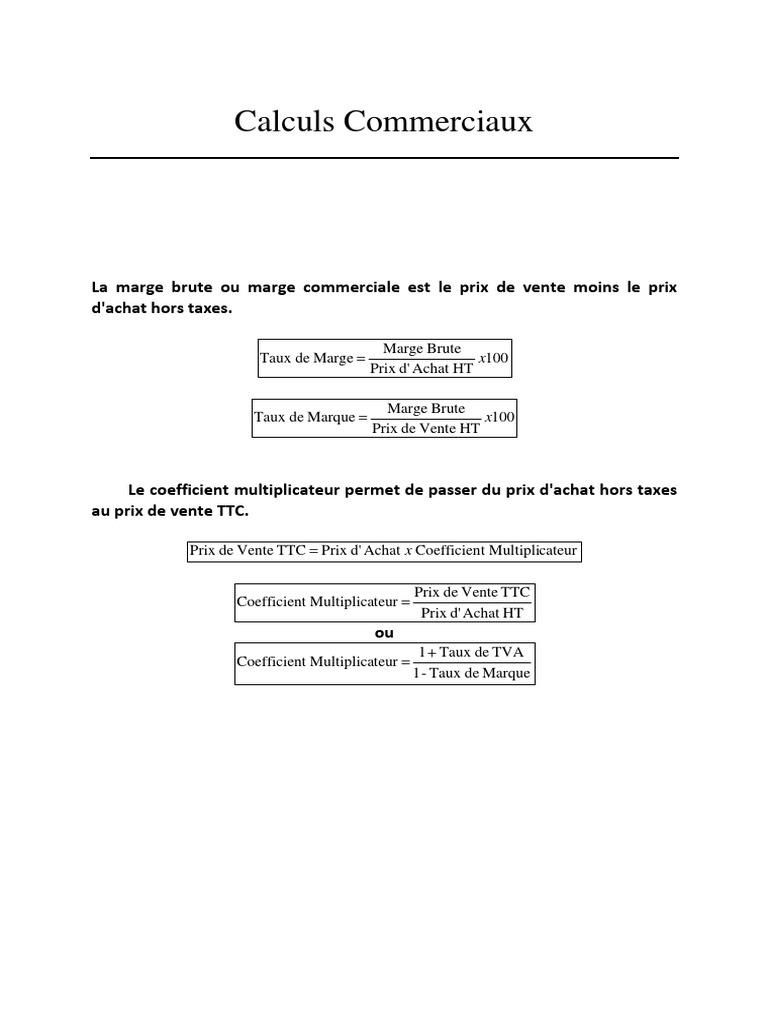 Calculs Commerciaux | PDF