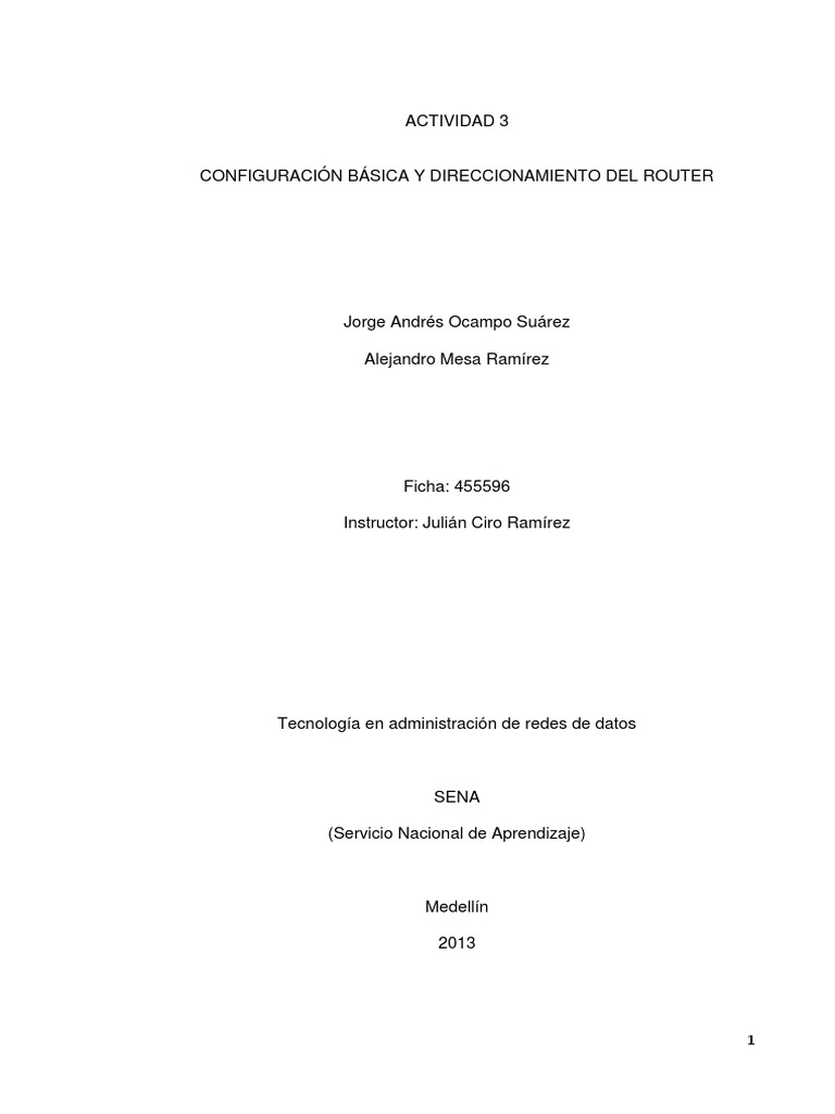 Configuracion Basica y Direccionamiento de Router Cisco CCNA | Descargar gratis PDF | Enrutador ...