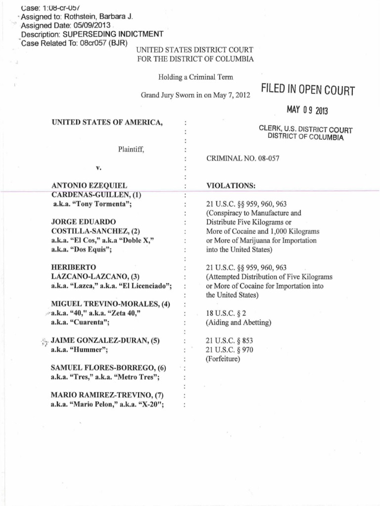 Mario Ramírez Treviño Indictment and CDG Members | PDF | Government Information | Criminal Law