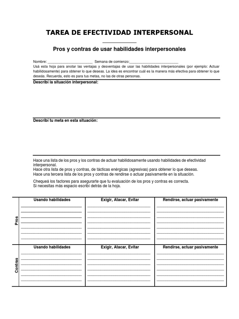 Tareas Efectividad Interpersonal | PDF | Oración | Conceptos psicologicos
