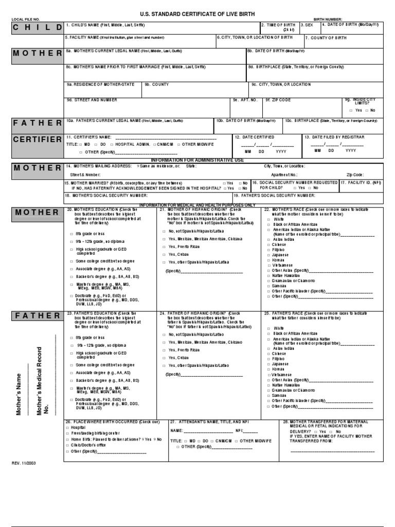 U.S. Live Birth Certificate Template | PDF