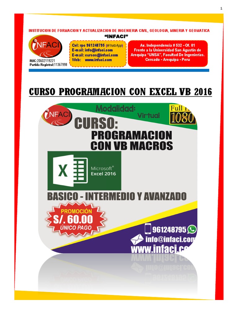 Infaci - Curso Virtual Programacion en Excel VB Macros PDF | PDF | Macro (informática ...
