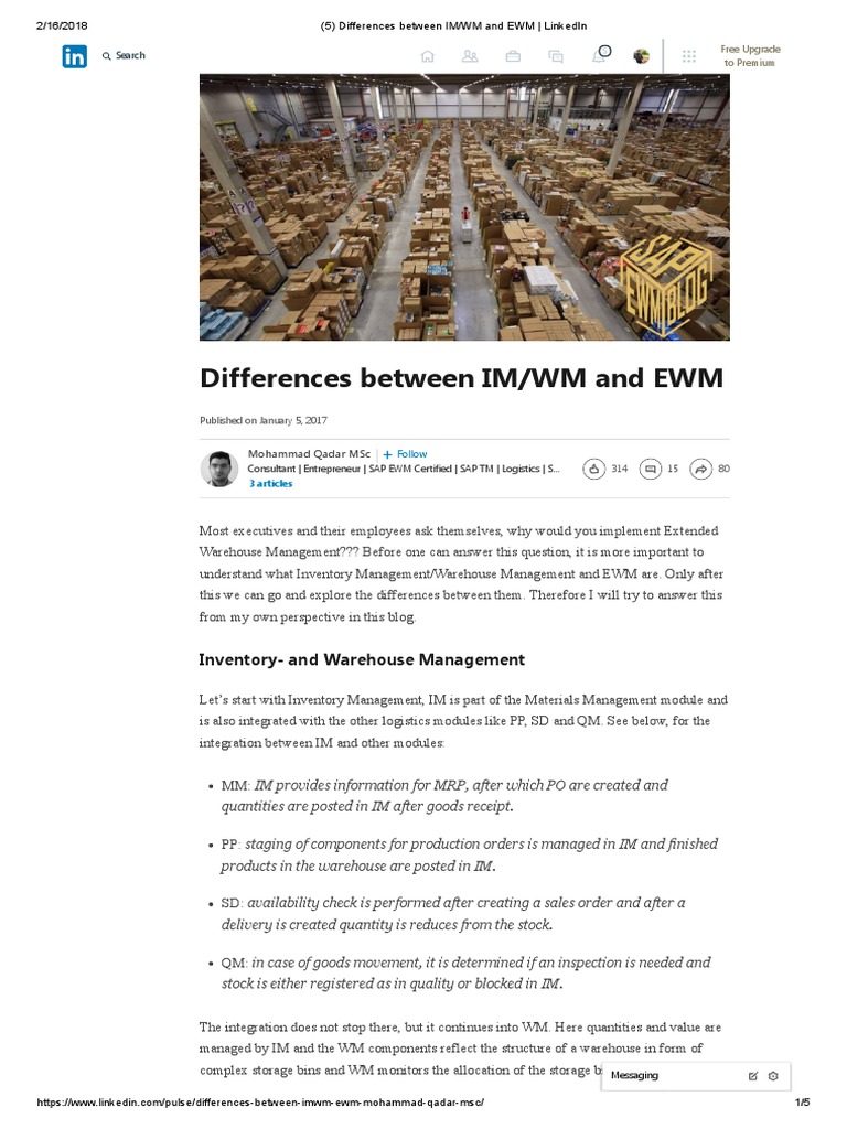 Differences Between IM - WM and EWM - LinkedIn | PDF | Warehouse ...