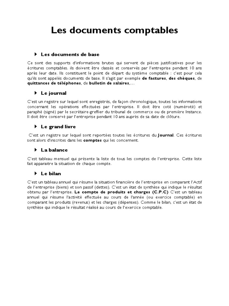 Les documents comptables essentiels | PDF | Finance et gestion monétaire
