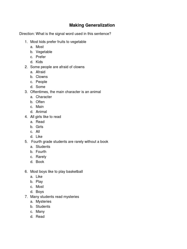 Making Generalization Question | PDF