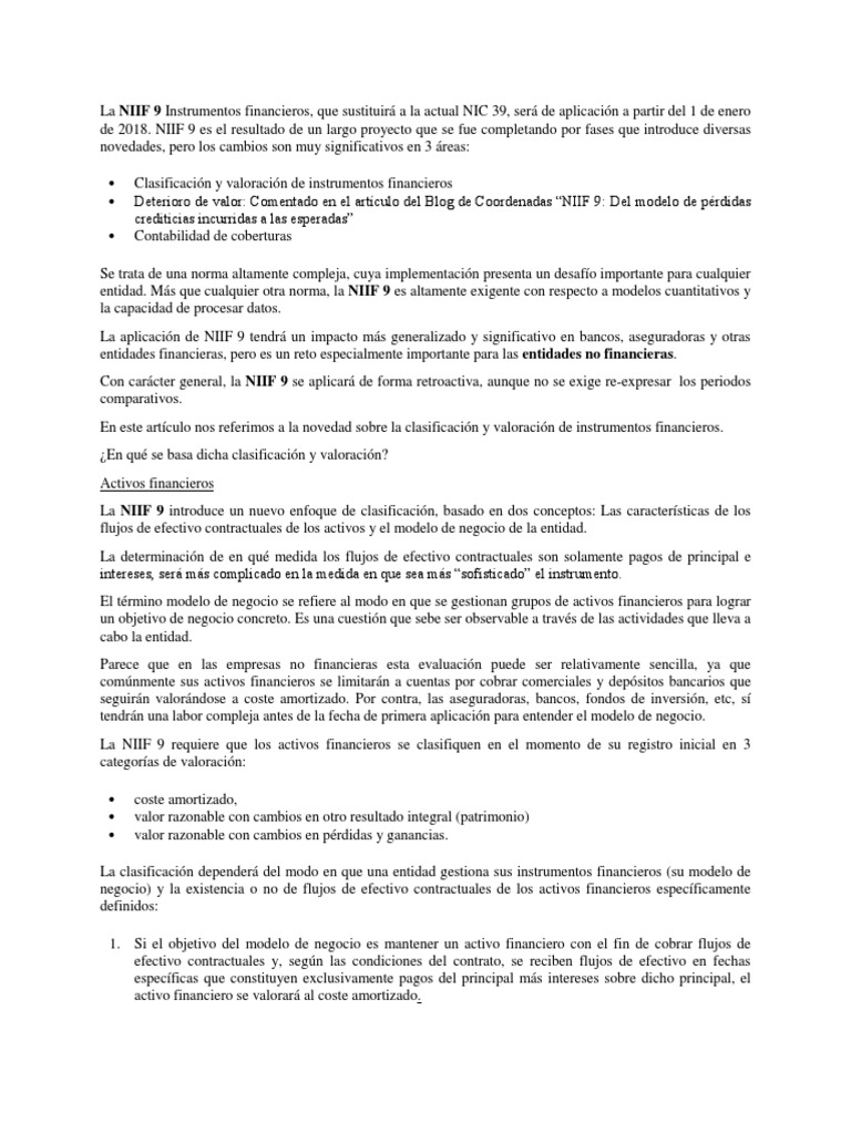 La NIIF 9 Instrumentos Financieros | PDF | normas internacionales de ...