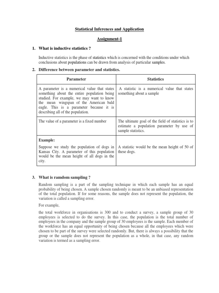 Statistical Inferences and Application Assignment-1 1. What Is Inductive Statistics ? | PDF ...