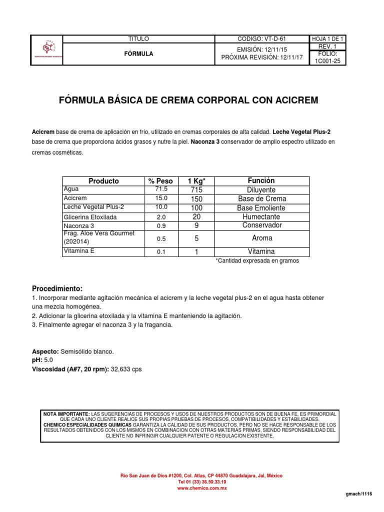 1c001 25 Fórmula Básica de Crema Corporal Con Acicrem 1 | PDF ...