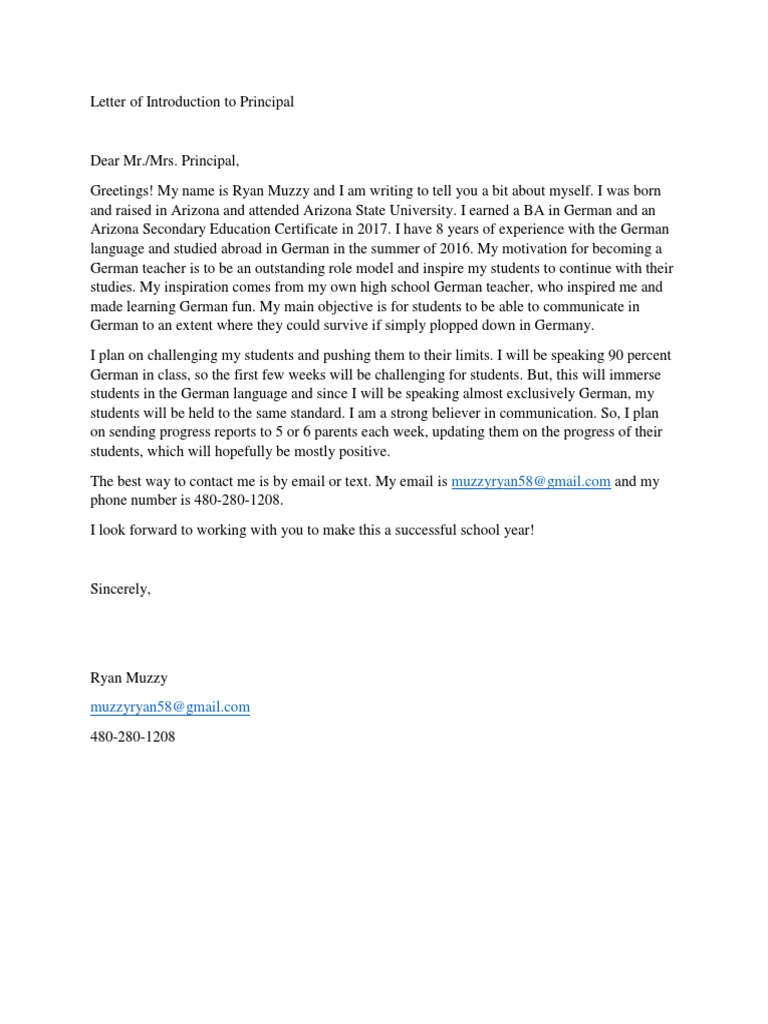 Letter of Introduction To Principal | PDF