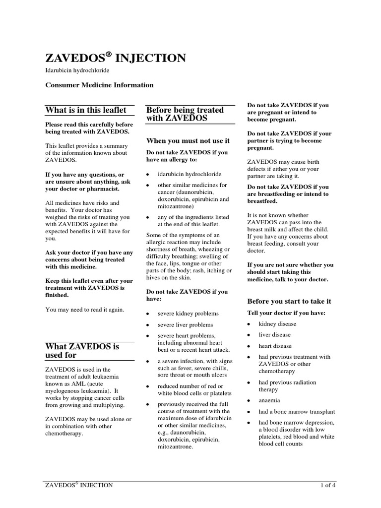 Zavedos Inj | PDF | Leukemia | Chemotherapy