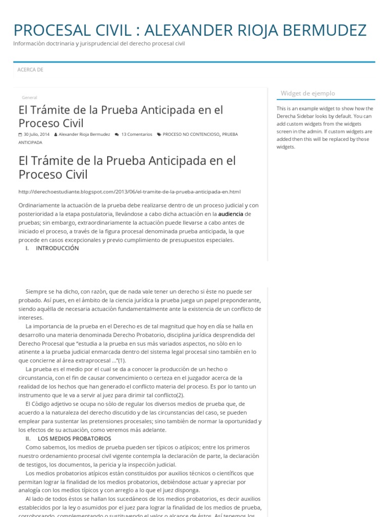 El Trámite de La Prueba Anticipada en El Proceso Civil | Descargar gratis PDF | Evidencia (ley ...