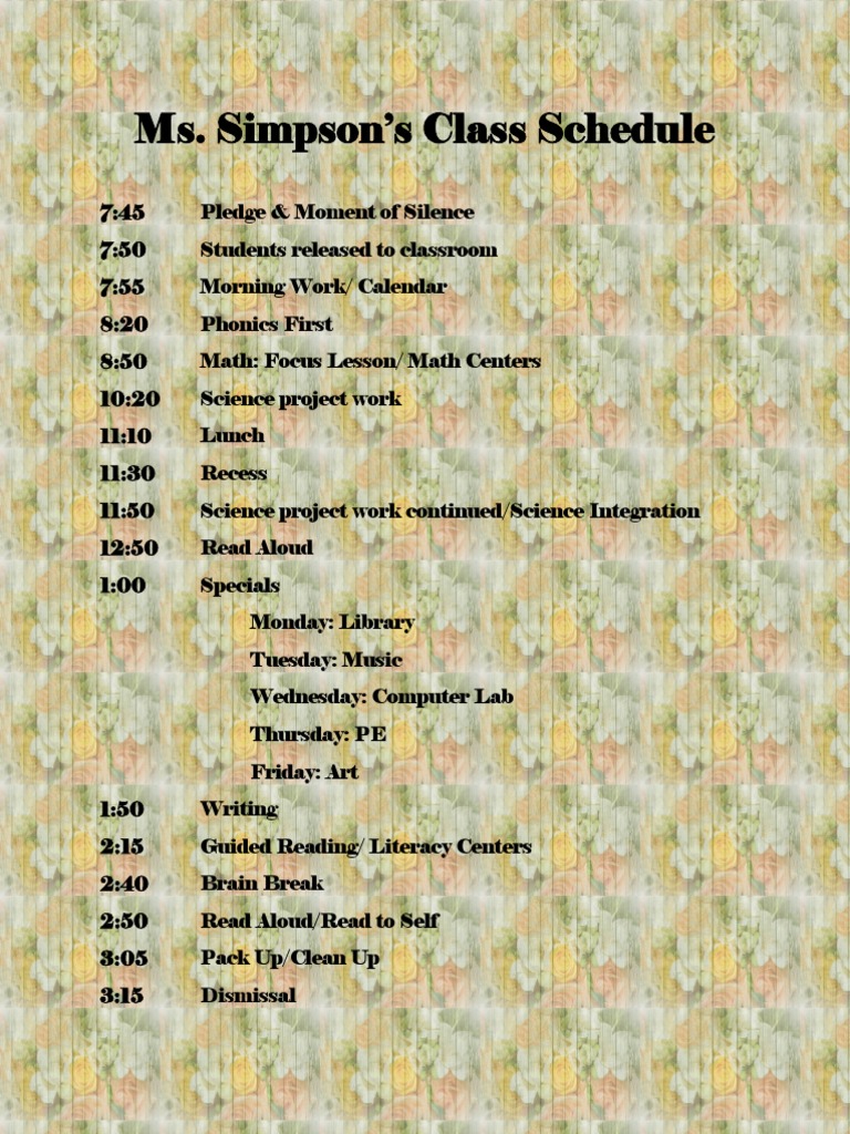 Ms. Simpson's Class Schedule | PDF