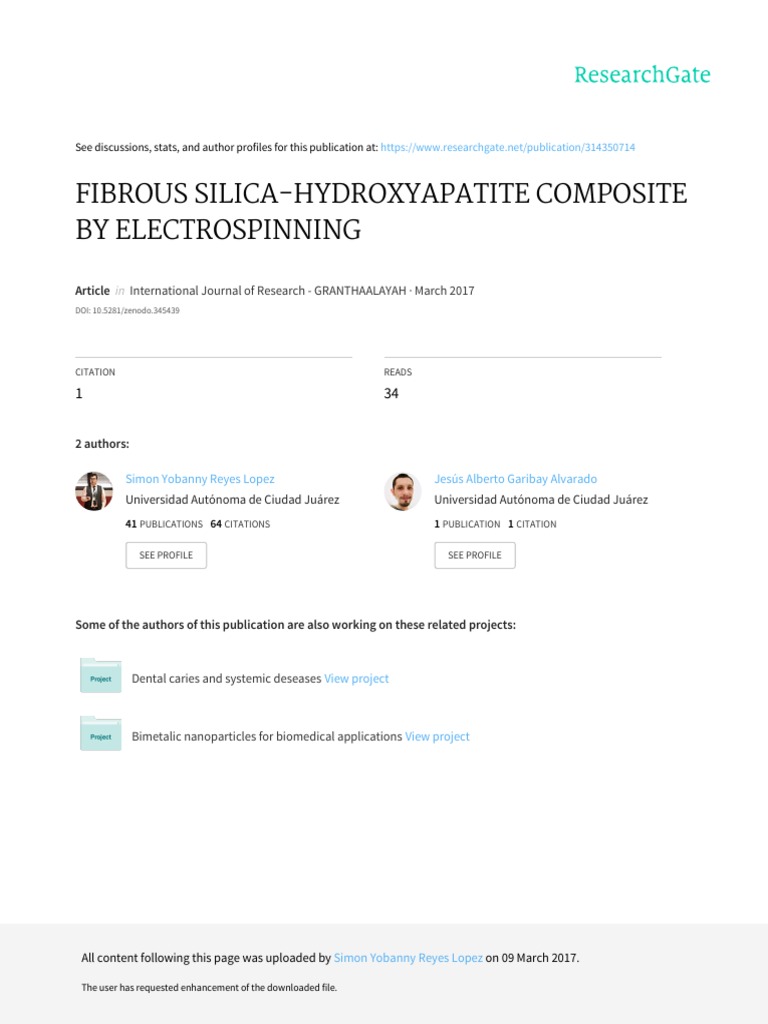 Fibrous Silica-Hydroxyapatite Composite by Electrospinning | PDF | Tissue Engineering | Chemistry