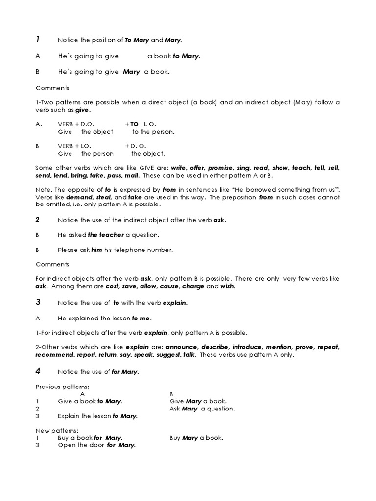 Direct and Indirect Object Verbs | PDF | Object (Grammar) | Verb
