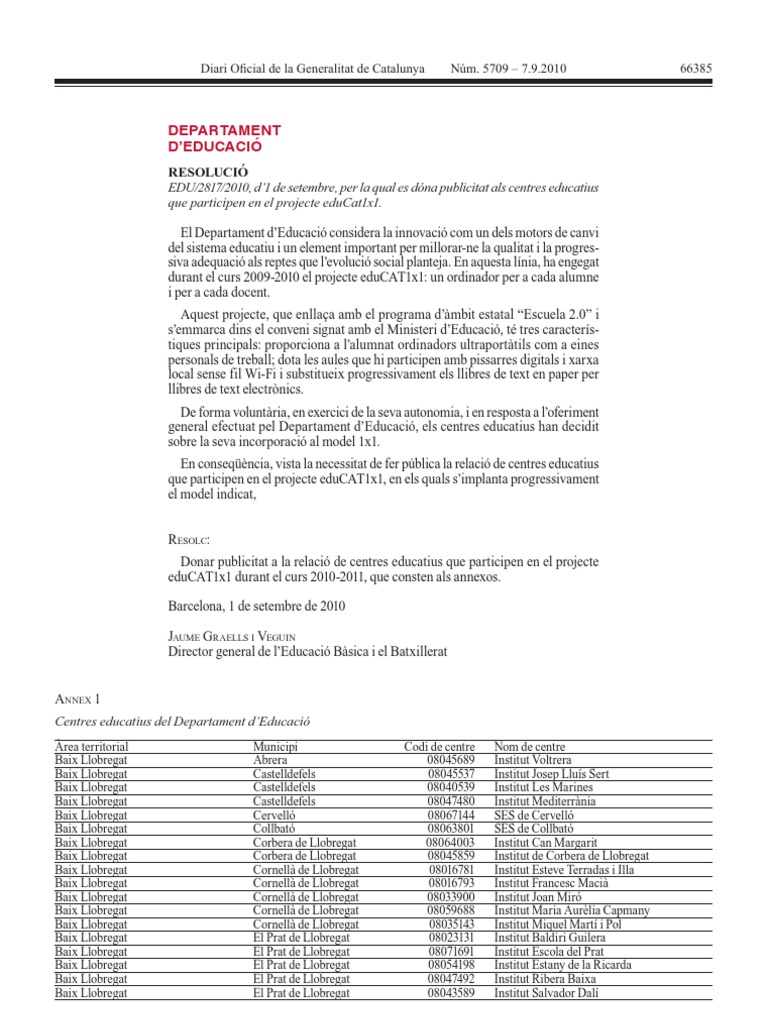 DOGC Centres EduCAT1x1 | PDF