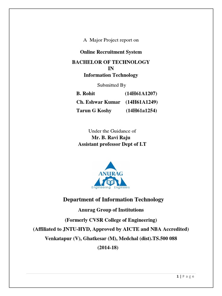 A Major Project Report On: Department of Information Technology | PDF ...