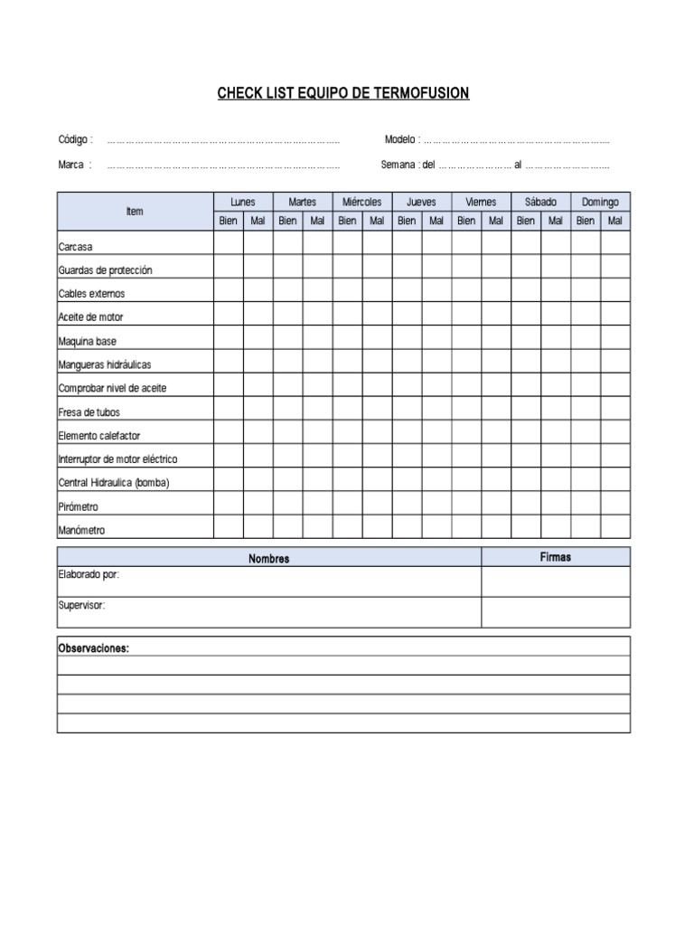 Check List - Maquina de Termofusion | PDF
