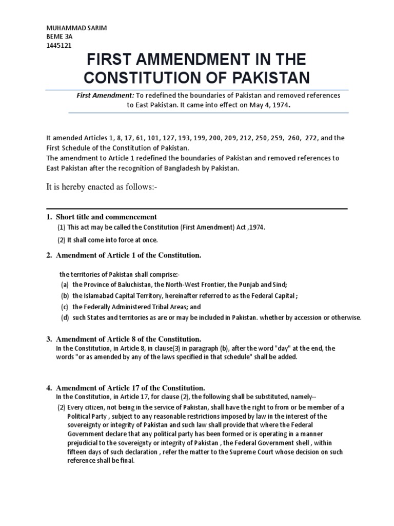 Pakistan Studies First Ammendment | PDF | United States Constitution ...