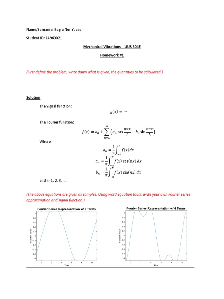 Mechanical Vibrations Homework #1: Fourier Series Approximation of a Periodic Signal Function | PDF