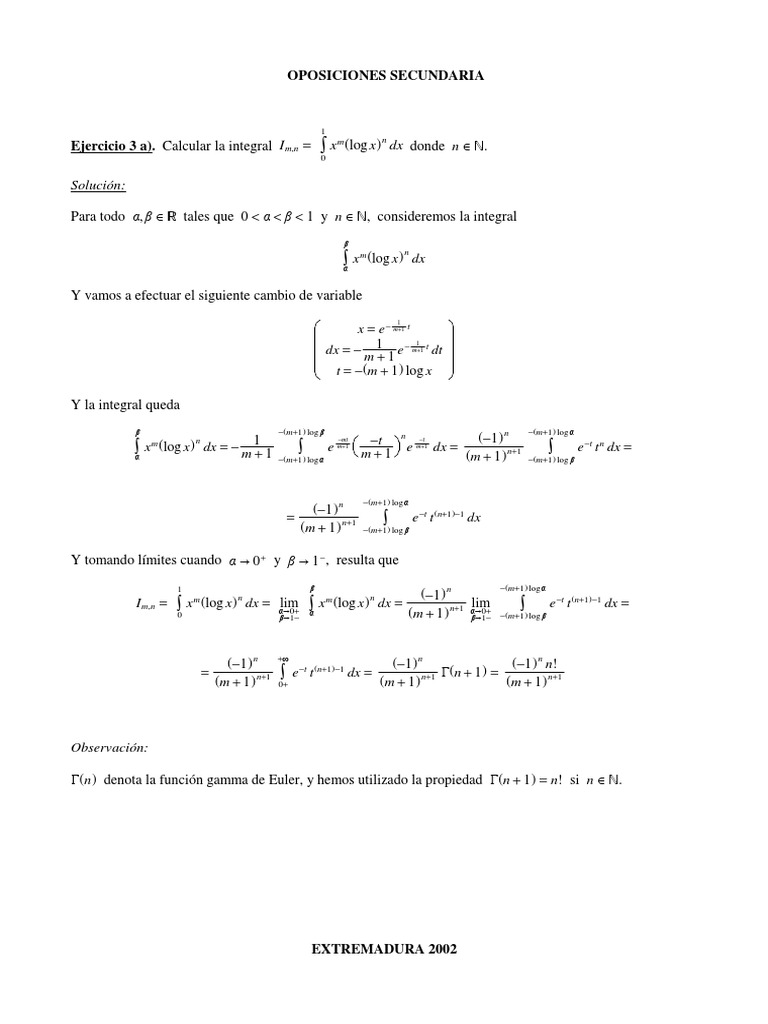 Ejercicio Opos | PDF | Integral | Relaciones matematicas