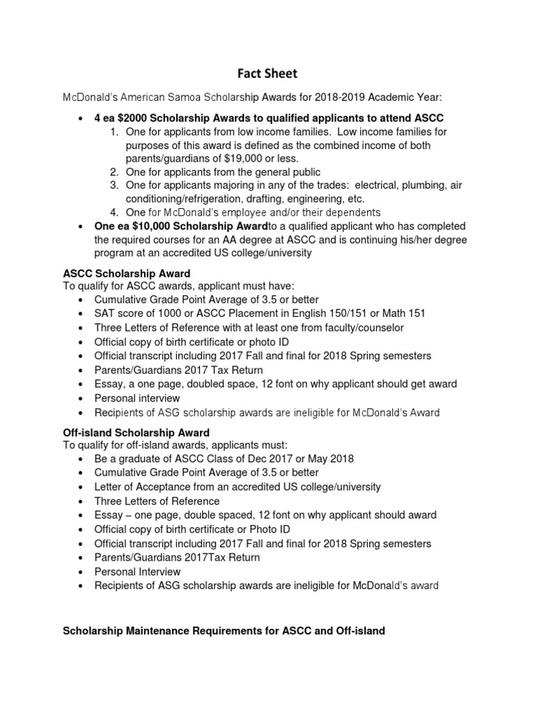 2018 MCD Scholarship Fact Sheet | PDF | Academic Degree | Academia