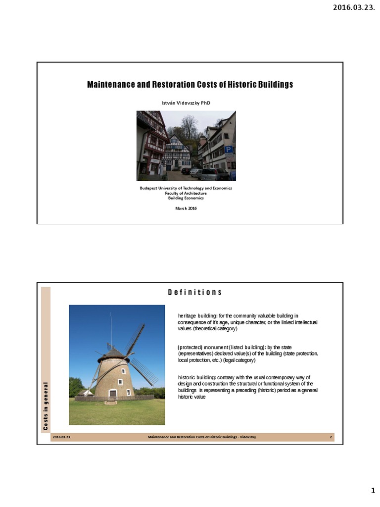 Maintenance and Restoration Costs of Historic Buildings | Download Free ...
