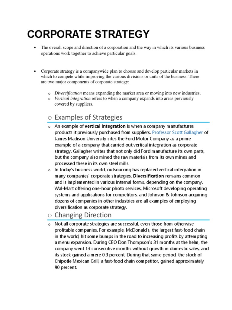 Corporate Strategy: o Examples of Strategies | PDF | Competition ...