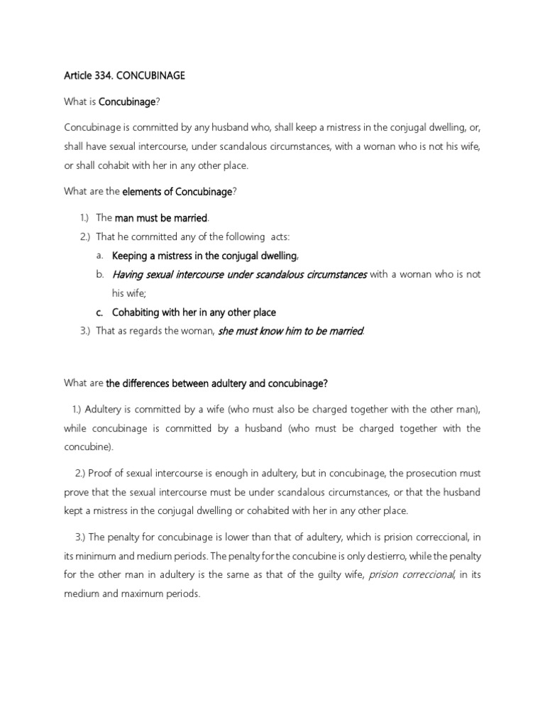 Article 334 | PDF | Adultery | Husband