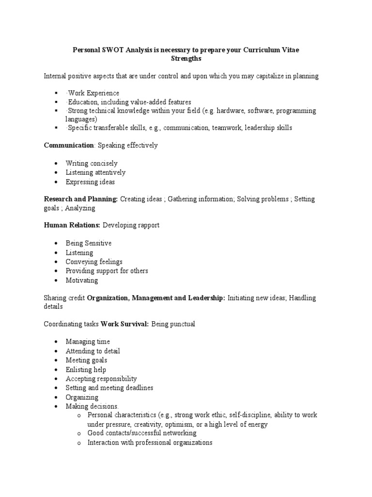 Personal SWOT Analysis | PDF | Swot Analysis | Cognition