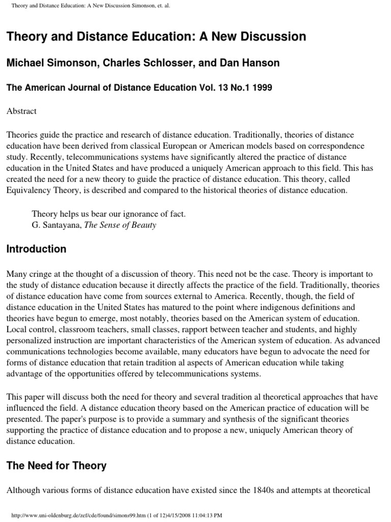 Equivalency Theory in Distance Education | PDF | Distance Education ...