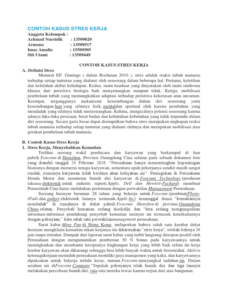Contoh Kasus Stres Kerja | PDF