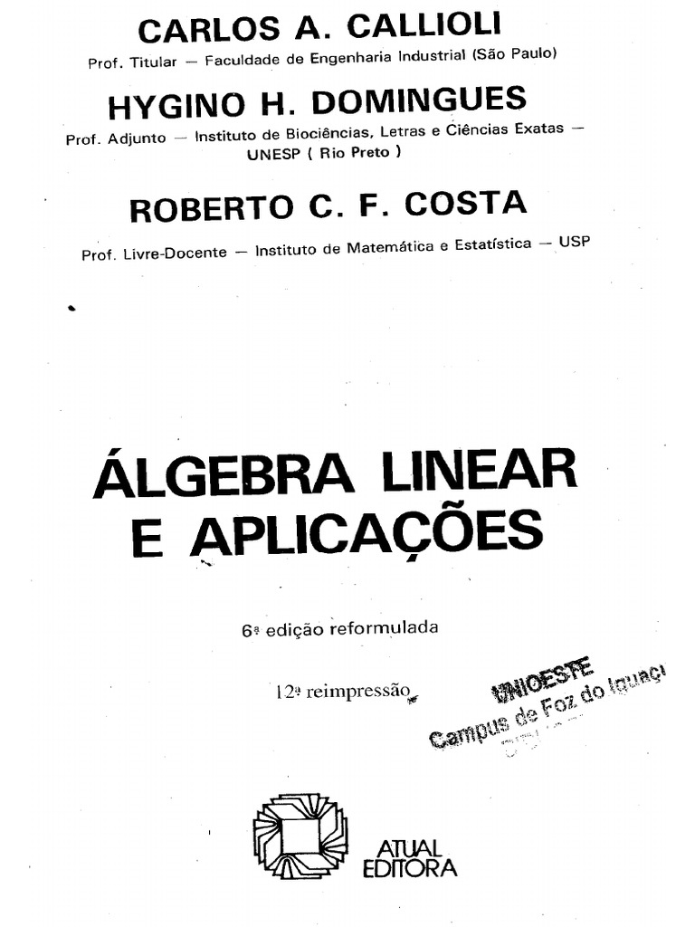 Álgebra Linear e Aplicações - Callioli PDF | PDF Álgebra Linear e Aplicações - Callioli PDF | PDF