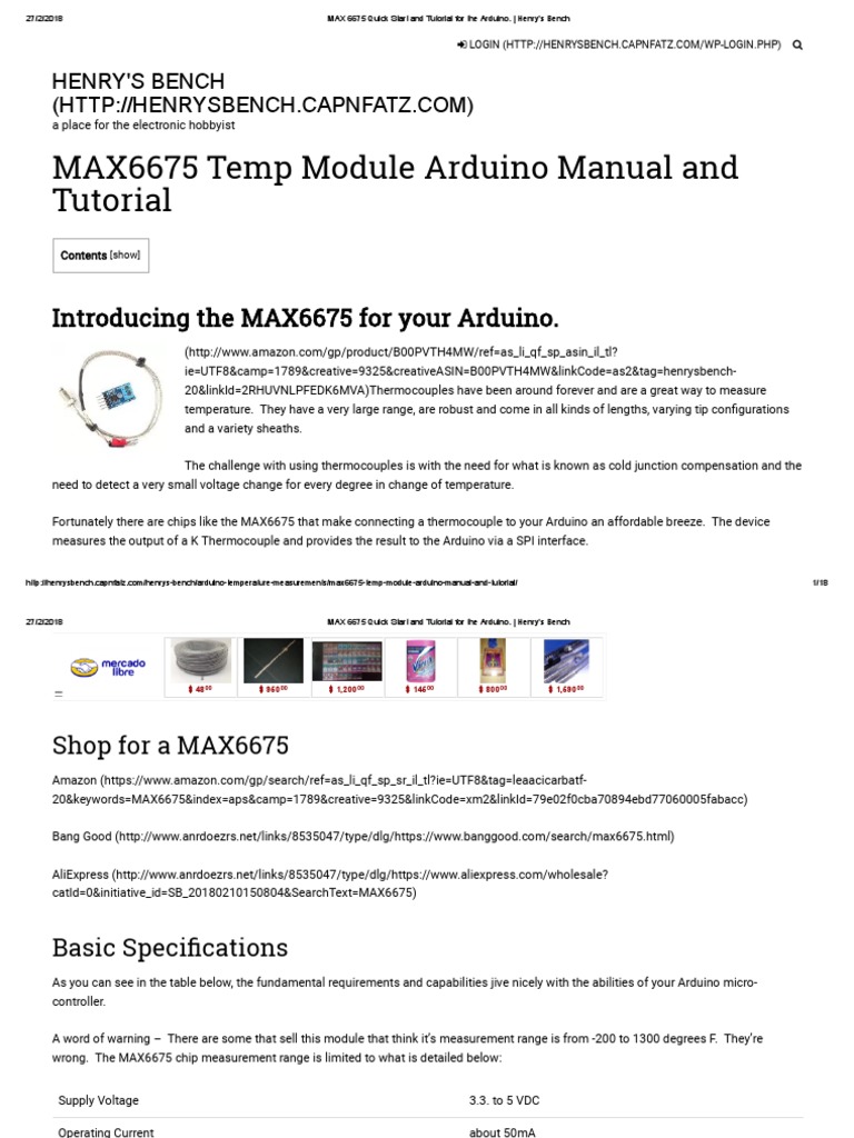 MAX 6675 Quick Start and Tutorial For The Arduino | PDF | Thermocouple ...