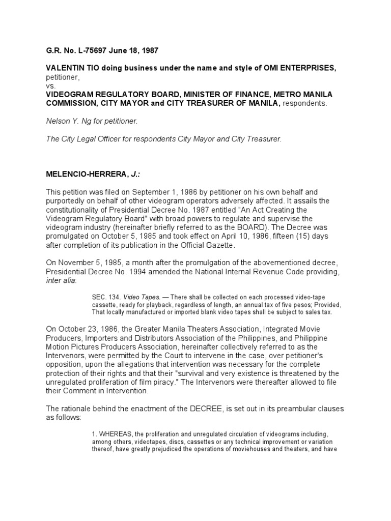 Tio Vs Videogram Regulatory Board | PDF | Presumption Of Innocence ...