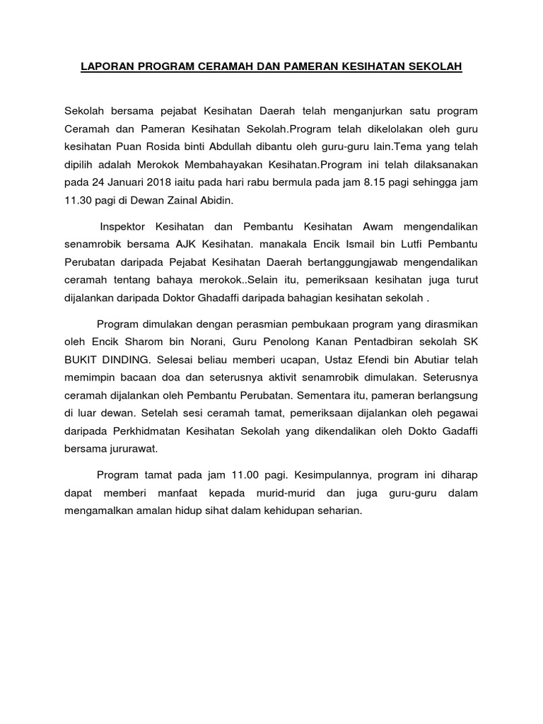 Laporan Program Kesihatan Sekolah | PDF