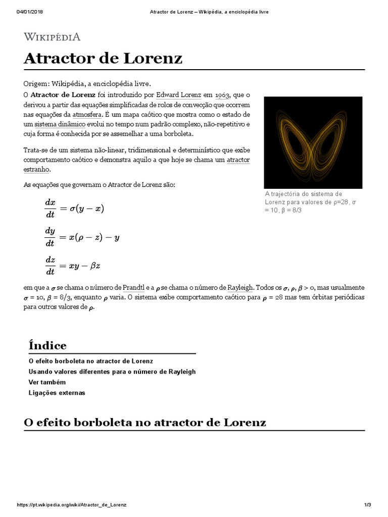 Atractor de Lorenz - Wikipédia, A Enciclopédia Livre | PDF | Teoria do ...