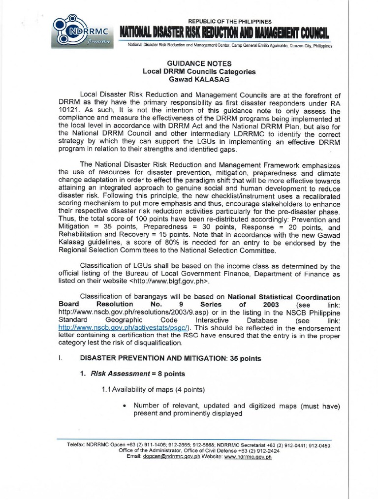 Gawad Kalasag LDRRMC Guidance Notes 2017 | PDF